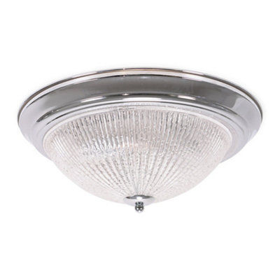 ValueLights Mossley Chrome Flush Ceiling Light with Clear Ribbed ...