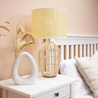 ValueLights Natural Rattan Cylinder Table Lamp With Cream Woven Rattan ...