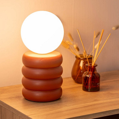 ValueLights Nelly Rust Stacked Ceramic Bedside Table Lamp with a Globe ...