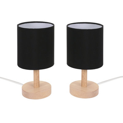 ValueLights Nelly Set of 2 - Natural Wood Base Bedside Table Lamps with ...