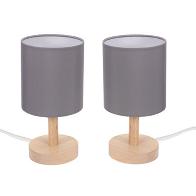ValueLights Nelly Set of 2 - Natural Wood Base Bedside Table Lamps with ...