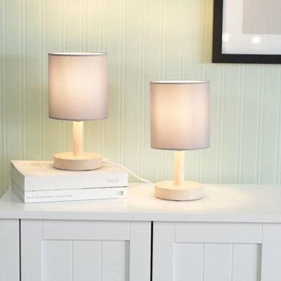 ValueLights Nelly Set of 2 - Natural Wood Base Bedside Table Lamps with ...