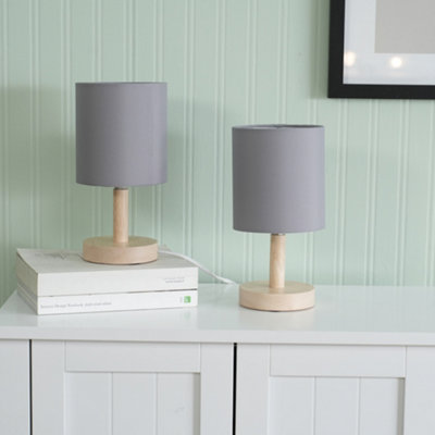 ValueLights Nelly Set of 2 - Natural Wood Base Bedside Table Lamps with ...