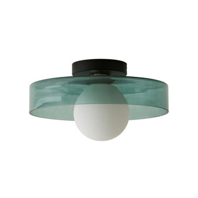 ValueLights Newbury Jade Green Glass IP44 Flush Ceiling Light and Bulb