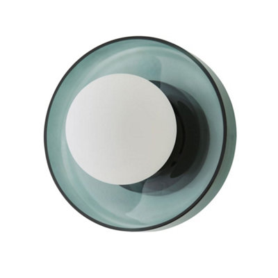 ValueLights Newbury Jade Green Glass IP44 Flush Wall Light and Bulb