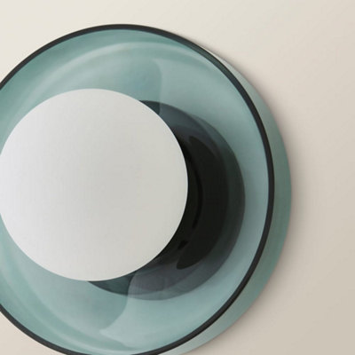 ValueLights Newbury Jade Green Glass IP44 Flush Wall Light and Bulb