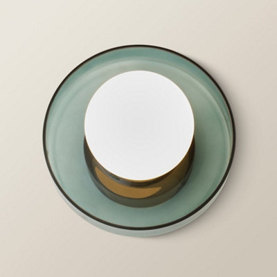 ValueLights Newbury Jade Green Glass IP44 Flush Wall Light and Bulb