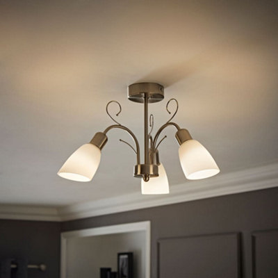 VALUELIGHTS NEWLYN MODERN 3 WAY SILVER BRUSHED CHROME CEILING LIGHT ...