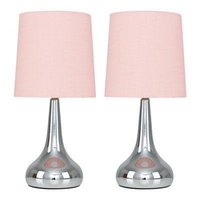 ValueLights Pair of Chrome Teardrop Touch Bed Side Table Lamps with ...