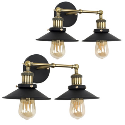 ValueLights Pair Of Industrial Style Black And Antique Brass Single ...