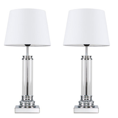 ValueLights Pair Of Modern Clear Glass Column Design Touch Table Lamps ...