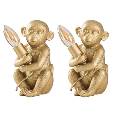 ValueLights Pair Of Monkey Animal Quirky Modern Gold Painted Table ...