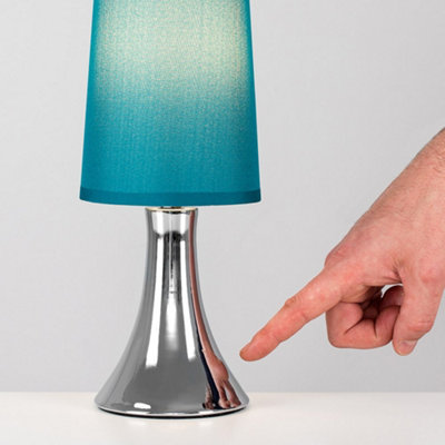 ValueLights Pair of - Small Chrome Touch Table Lamps with Teal Fabric ...