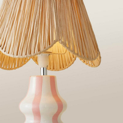 ValueLights Perrie Blush Pink Ceramic Pin Stripe Bedside Table Lamp ...