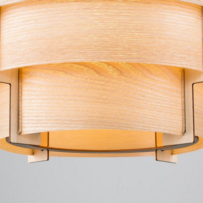 ValueLights Persia Brown Modern Wood Veneer Stepped Drum Ceiling Light ...