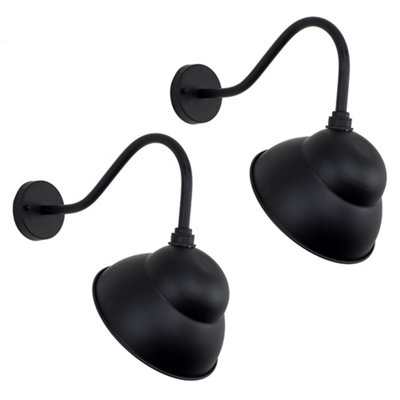 ValueLights Porter Pair of Porter IP23 Rated Black Metal Swan Neck ...