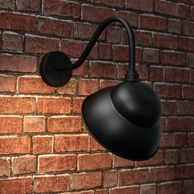 ValueLights Porter Pair of Porter IP23 Rated Black Metal Swan Neck ...