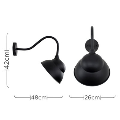 ValueLights Porter Pair of Porter IP23 Rated Black Metal Swan Neck ...