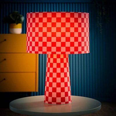 ValueLights Pritchard Pink Checkerboard Drum Shade Full Fabric Table Lamp