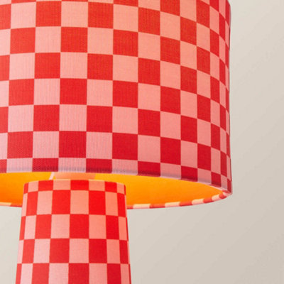 ValueLights Pritchard Pink Checkerboard Drum Shade Full Fabric Table Lamp