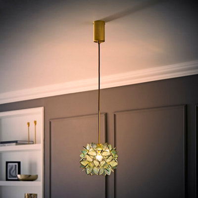 ValueLights Reine Aqua Glass Flower Brushed Gold Thread Ceiling Pendant ...
