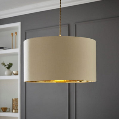 VALUELIGHTS RENI BEIGE & GOLD INNER DRUM CEILING LAMP SHADE (D)35CM