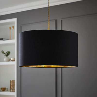 ValueLights Reni Black & Gold Inner Drum Ceiling Lamp Shade (D)45cm