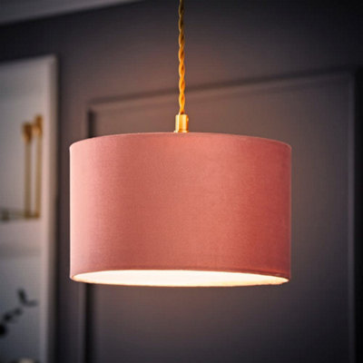 ValueLights Reni Blush Velvet Drum Ceiling Lamp Shade (D)25cm