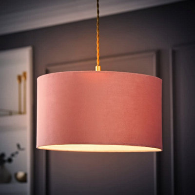 ValueLights Reni Blush Velvet Drum Ceiling Lamp Shade (D)35cm