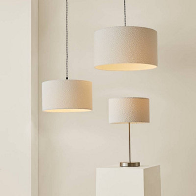 VALUELIGHTS RENI CREAM BOUCLE DRUM CEILING LAMP SHADE (D)45CM
