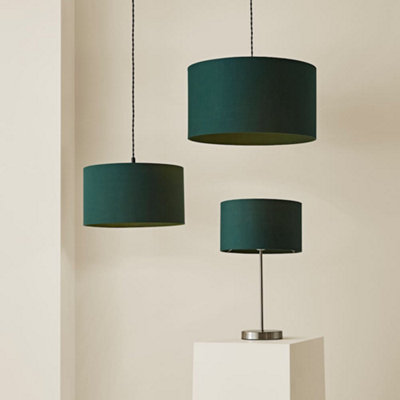 ValueLights Reni Forest Green Fabric Drum Ceiling Lamp Shade (D)35cm