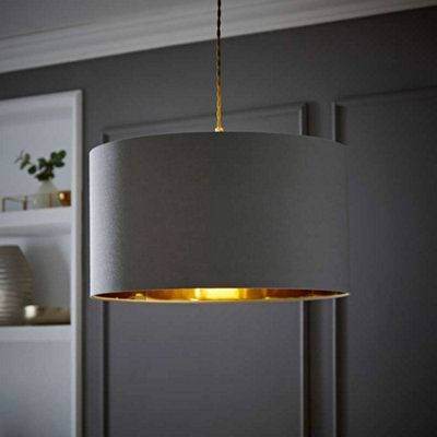 ValueLights Reni Grey & Gold Inner Drum Ceiling Lamp Shade (D)45cm
