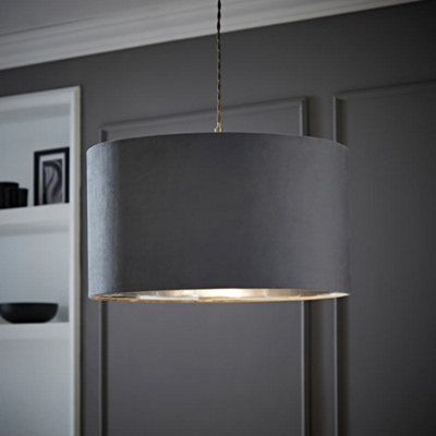 ValueLights Reni Large Grey Velvet with Metallic Chrome Inner Ceiling ...