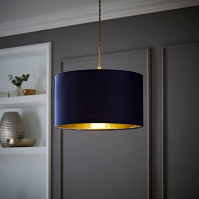 ValueLights Reni Medium Navy Velvet with Metallic Gold Inner Ceiling ...