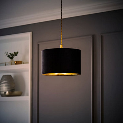 ValueLights Reni Small Black Velvet with Metallic Gold Inner Ceiling ...
