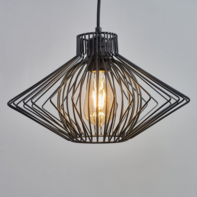 ValueLights Retro Matt Black Ceiling Pendant Light Fitting With Black ...