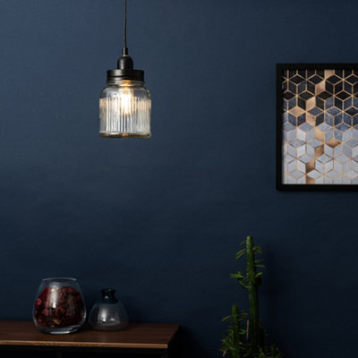 ValueLights Retro Style Clear Glass Ribbed Design Jar Ceiling Light ...