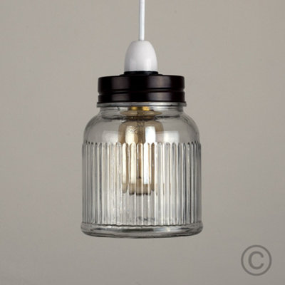 ValueLights Retro Style Clear Glass Ribbed Design Jar Ceiling Light ...