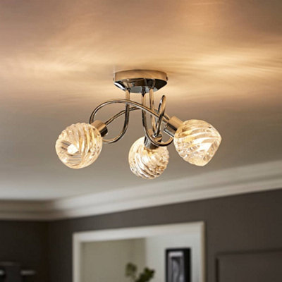 ValueLights Reyka 3 Way Chrome Ceiling Light with Glass Shades