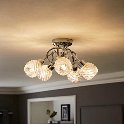 ValueLights Reyka 5 Way Polished Chrome Curved Arm Flush Ceiling Light ...