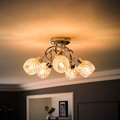 ValueLights Reyka 5 Way Polished Chrome Curved Arm Flush Ceiling Light ...