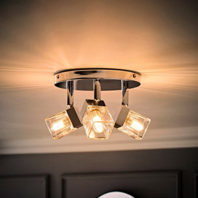 ValueLights Ritz Ice Cube Chrome IP44 Bathroom 3 Way Flush Ceiling ...