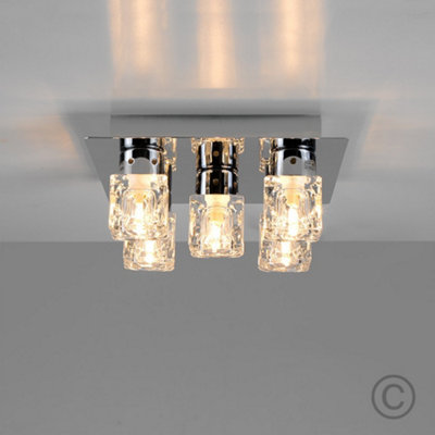 VALUELIGHTS RITZ MODERN CHROME ICE CUBE 5 WAY FLUSH CEILING SPOTLIGHT