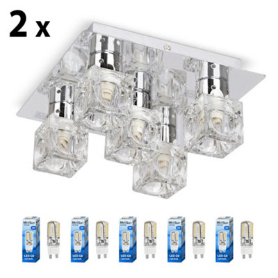 ValueLights Ritz Pair of - Chrome Ice Cube 5 Way Flush Ceiling ...
