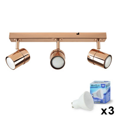 ValueLights Rosie Copper Ceiling Bar Spotlight and GU10 Spotlight LED ...