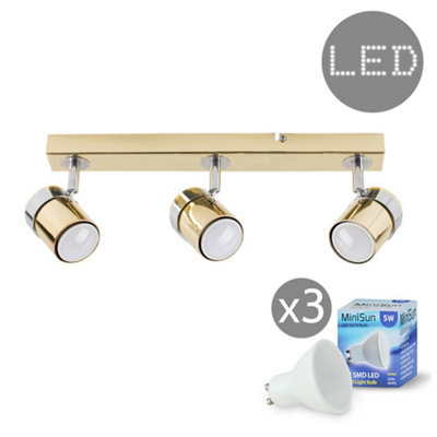 ValueLights Rosie Gold Ceiling Bar Spotlight and GU10 Spotlight LED 5W ...
