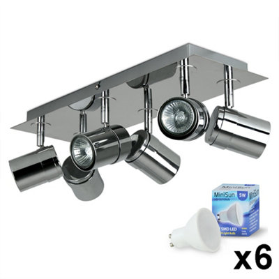 ValueLights Rosie Silver Ceiling Bar Spotlight and GU10 Spotlight LED ...