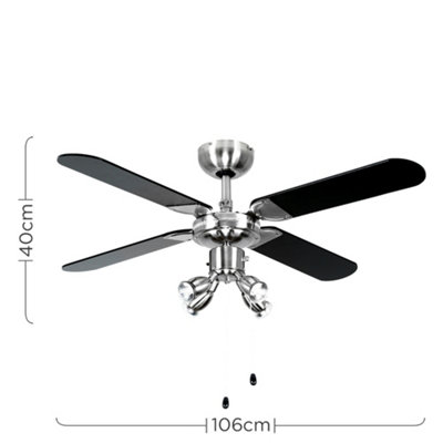 ValueLights Scimitar 42" 4 Blade Chrome & Black Ceiling Light Fan