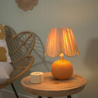 ValueLights Sebby Peach Ceramic Table Lamp with Natural Raffia Shade ...