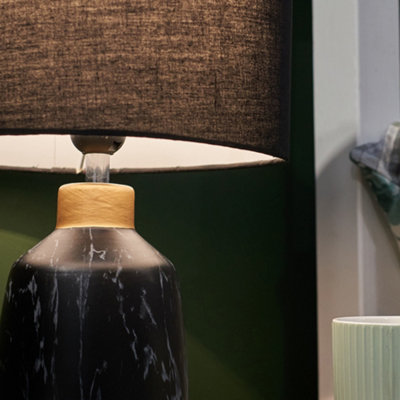 ValueLights Selma Modern Copper Caped Black Marble Effect Table Lamp ...